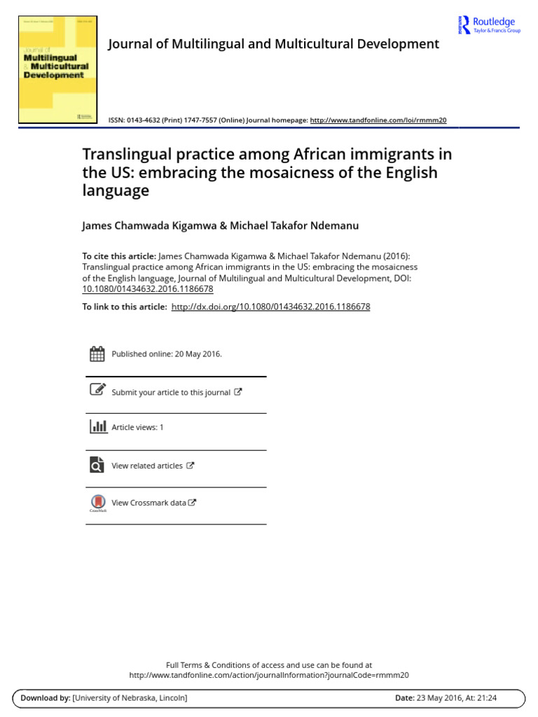 Translingual Practice Among African Immigrants in The US: Embracing The ...