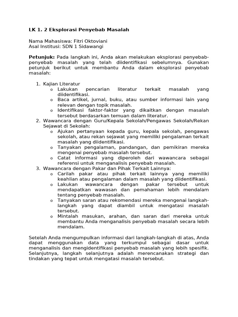 LK 1.2 Eksplorasi Penyebab Masalah - Umum - Fitri Oktoviani | PDF