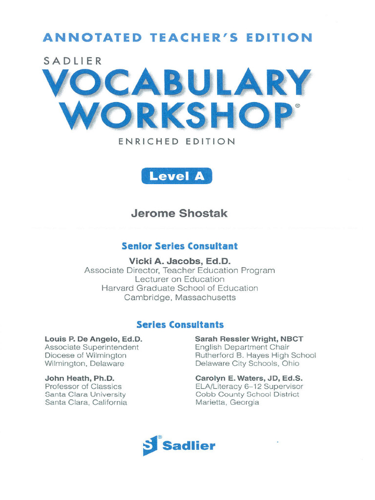 Teacher Edition - Vocabulary Workshop - Level A | PDF