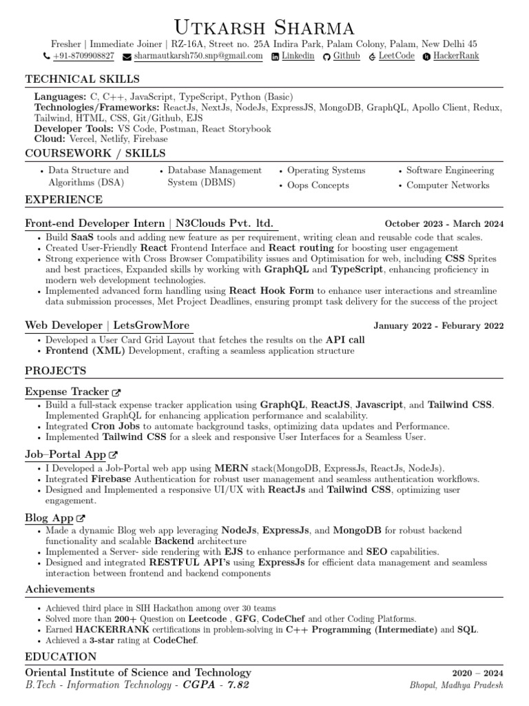 Resume Utkarsh | PDF