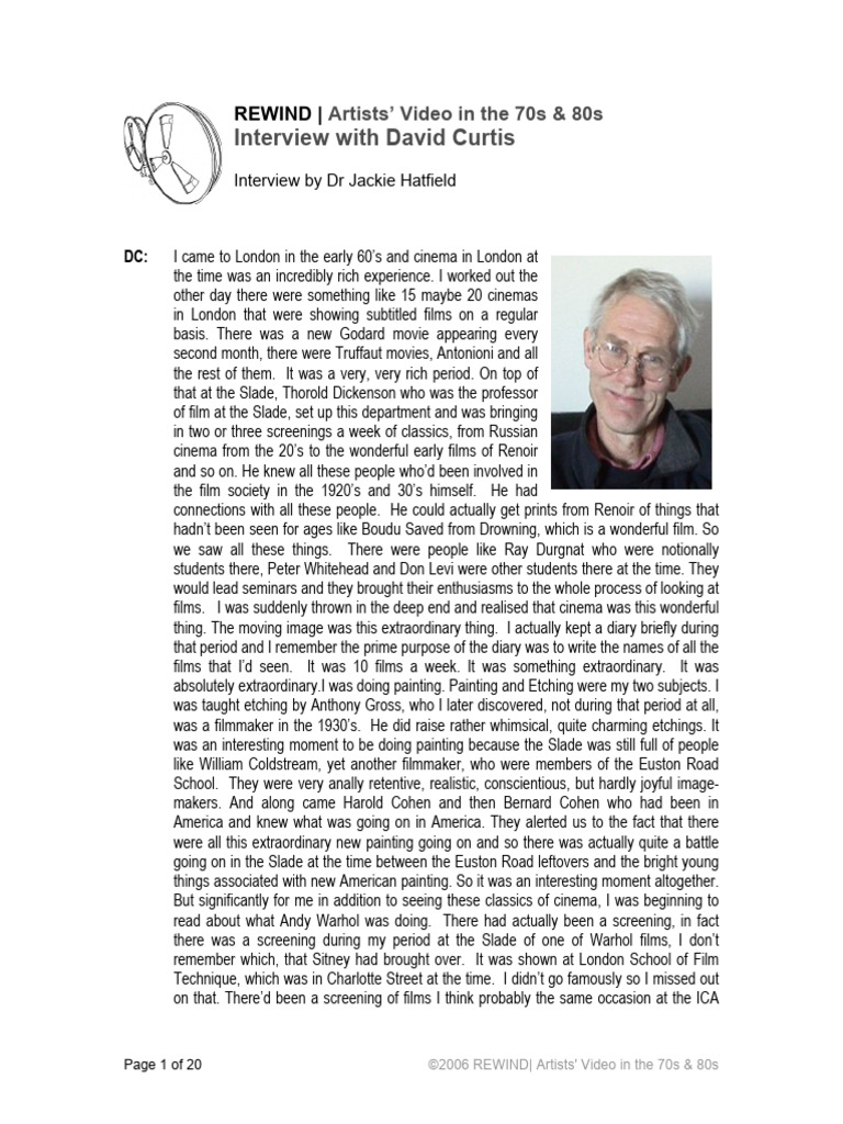 Artists' Video in The 70s & 80s Interview With David Curtis | PDF