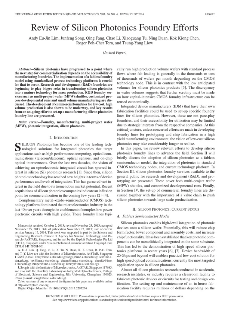 Review of Silicon Photonics Foundry Efforts | PDF