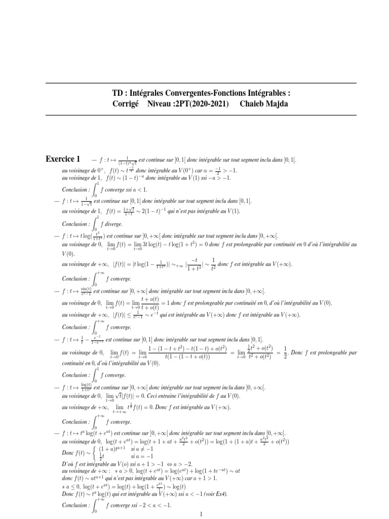 TDint-gration-corrig- (1) | PDF