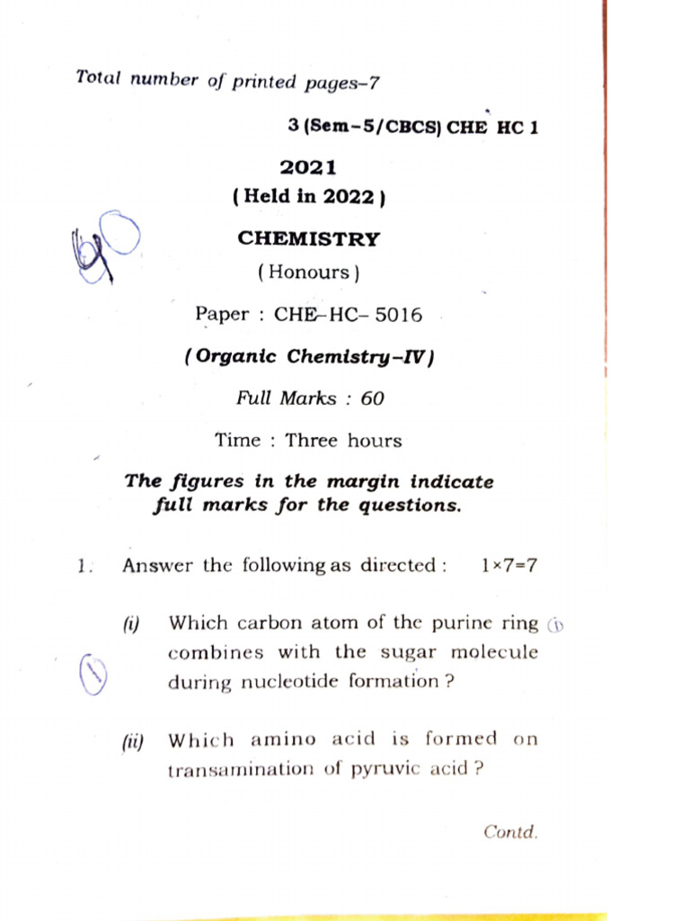 Printed Pages-7: (Honours) Paper CHE-HC-5016 (Organtc Chemistry-IV) | PDF