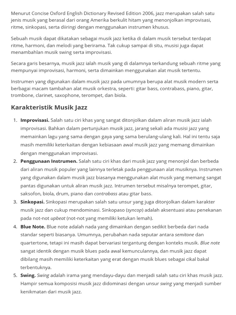 Karakteristik Musik Jazz: Improvisasi | PDF