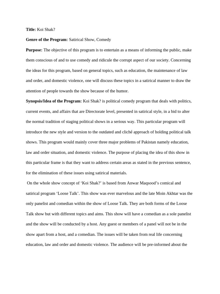 TV Show | PDF | Satire | Comedy