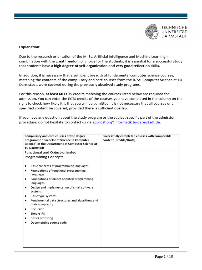 Checklist Eligibility AIM TUDarmstadt | PDF