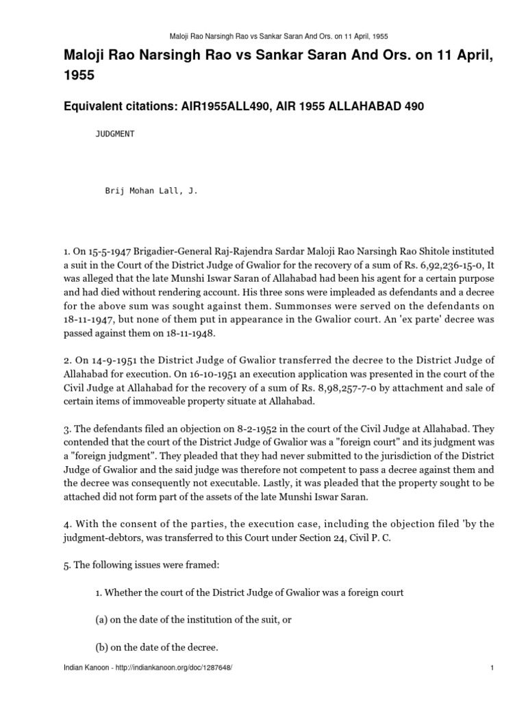 Maloji Rao Narsingh Rao Vs Sankar Saran and Ors On 11 April 1955 | PDF