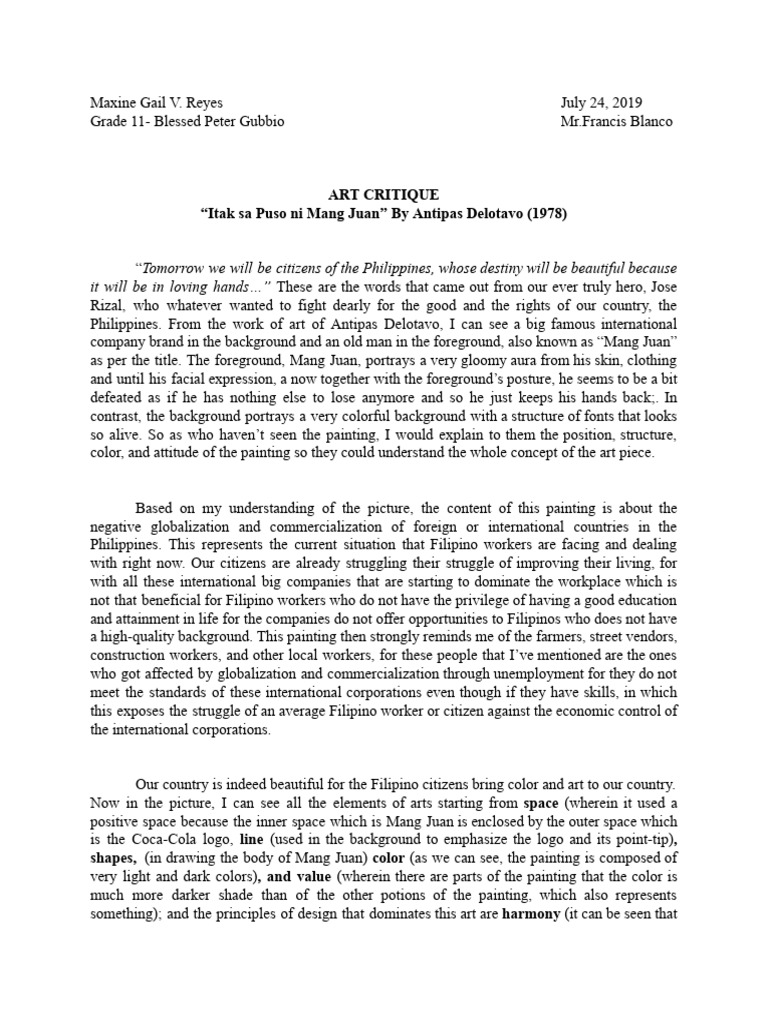 "Itak Sa Puso Ni Mang Juan" Critique | PDF