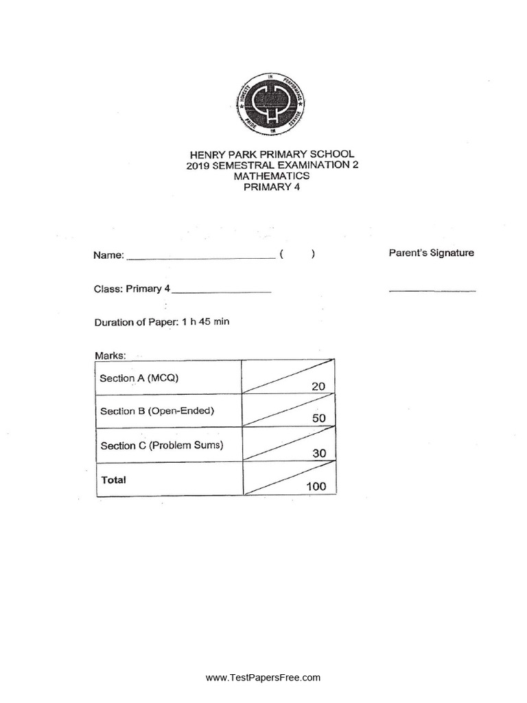 P4 Maths 2019 SA2 Henry Park | PDF