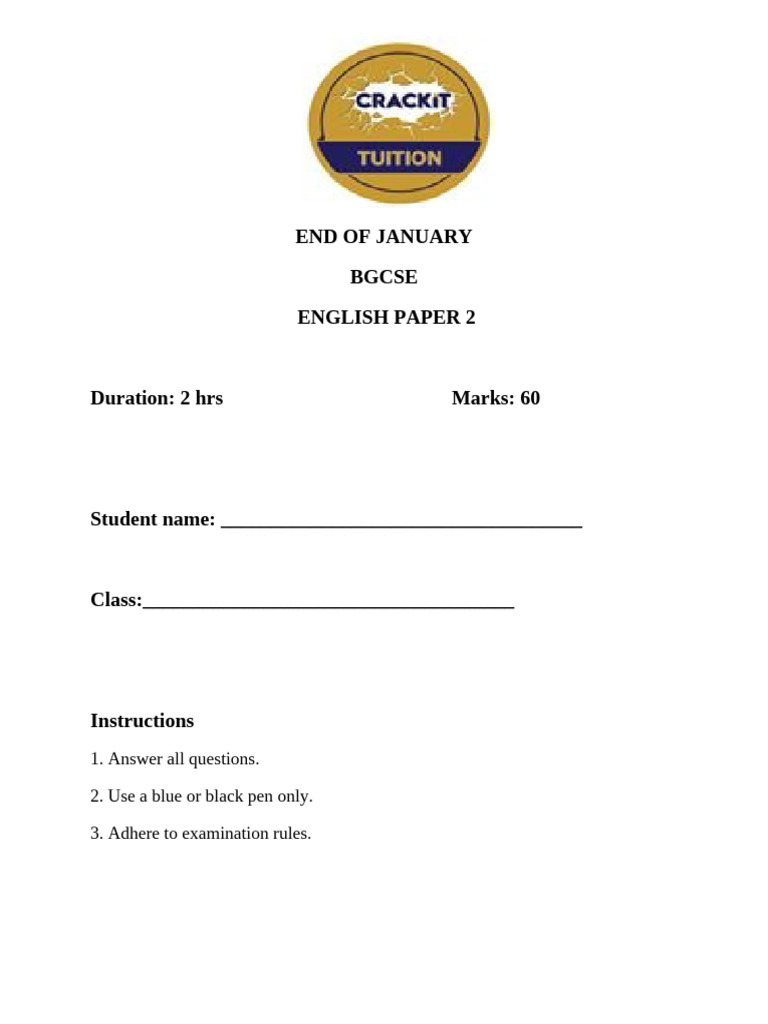Bgcse English Paper 2 2020 | PDF