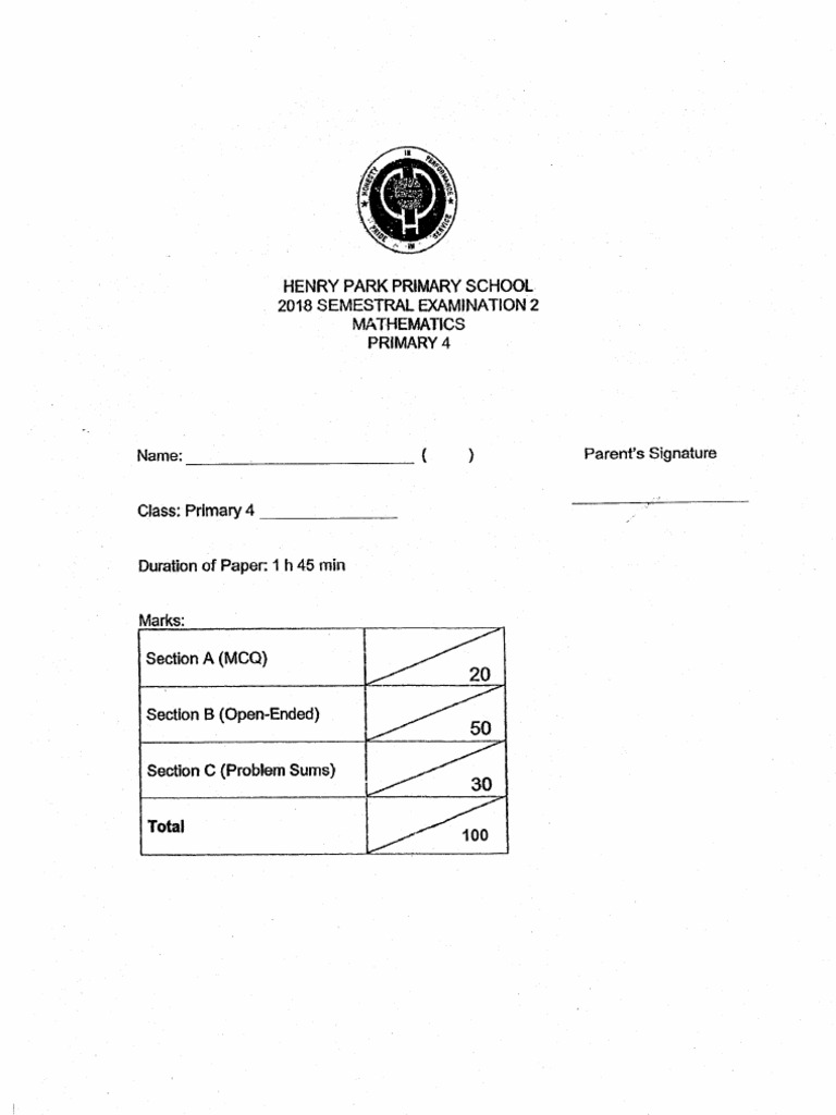 P4 Maths SA2 2018 Henry Park Exam Papers | PDF