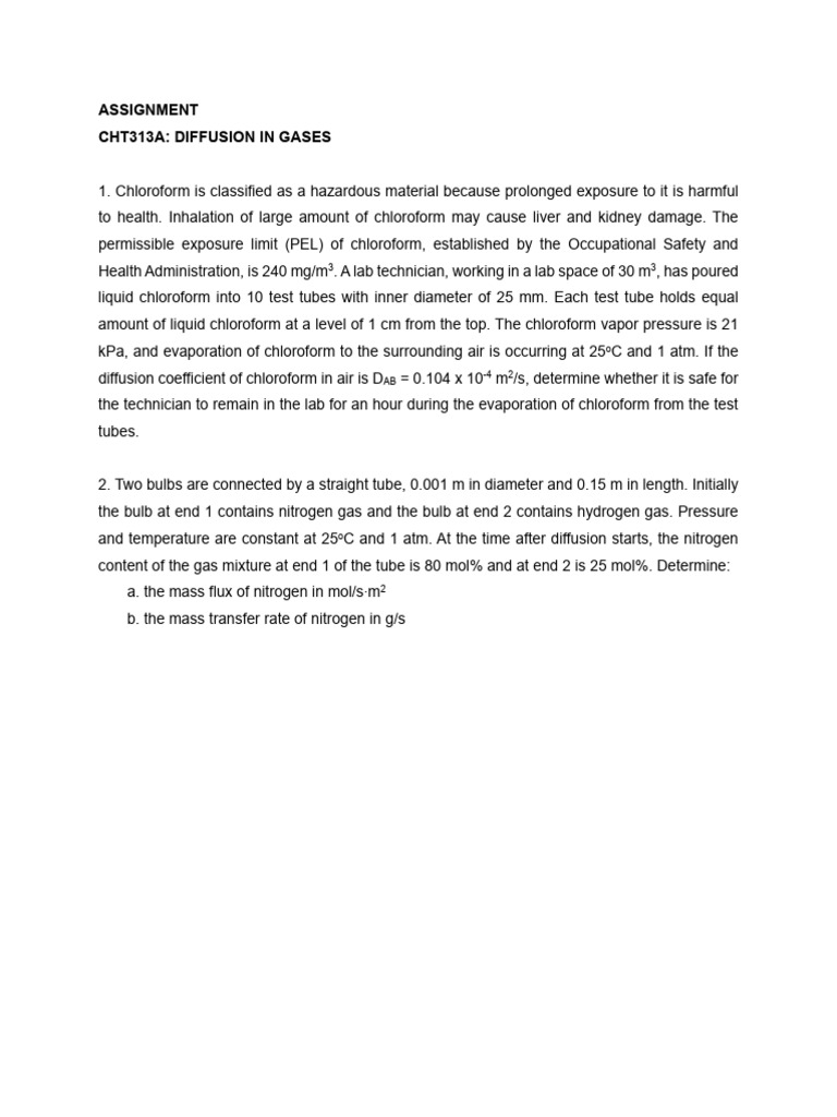 Assignment Diffusion in Gases | PDF