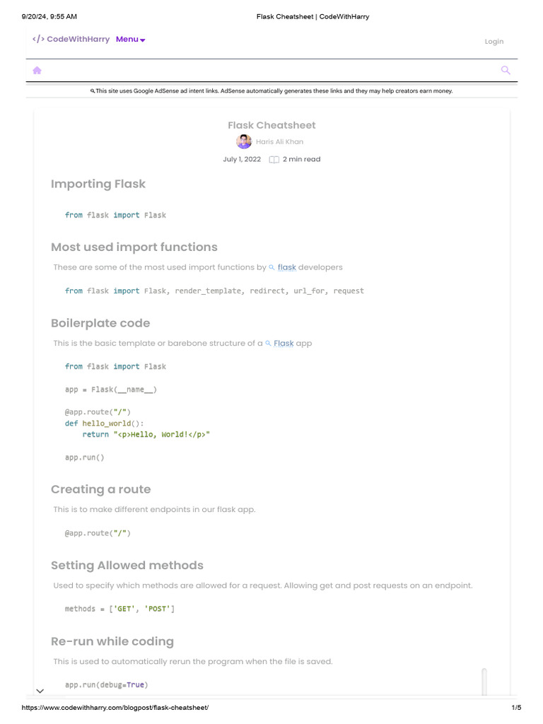 Flask Cheatsheet - CodeWithHarry | PDF