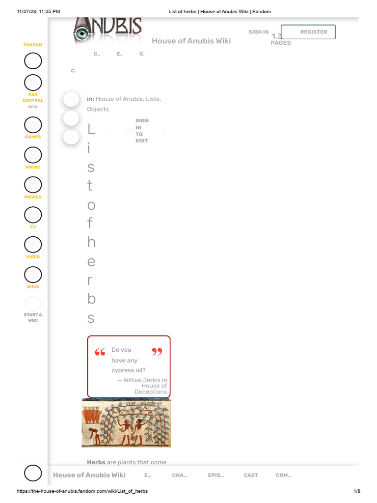 List of Herbs - House of Anubis Wiki - Fandom | PDF