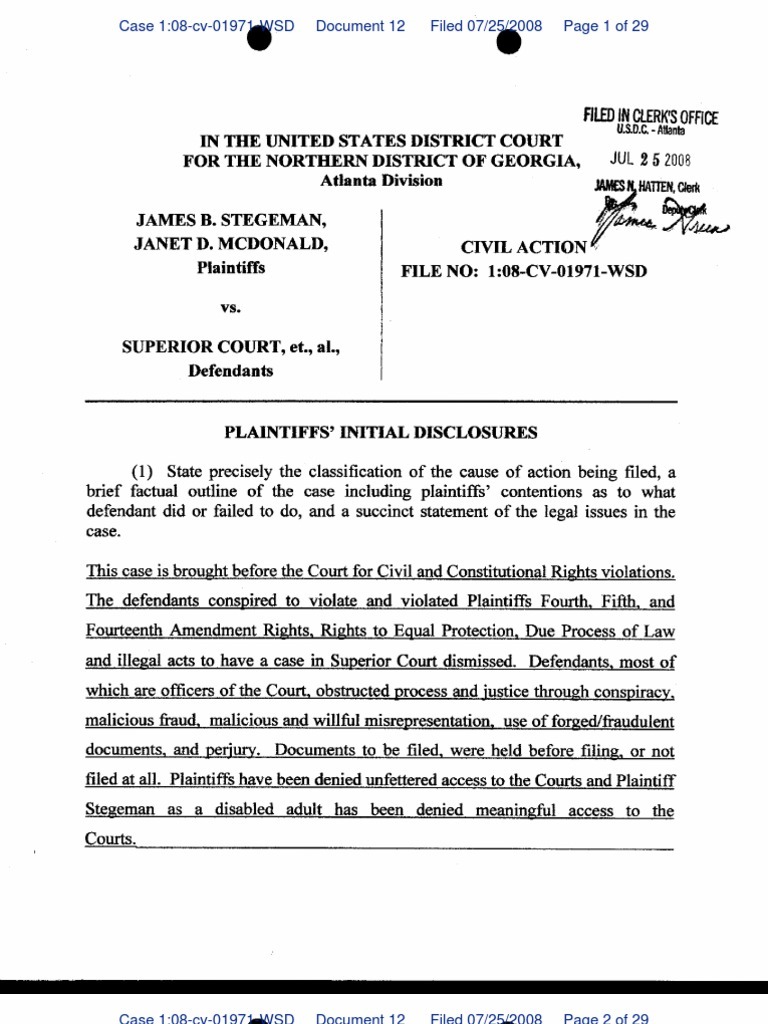 Plaintiffs' Initial Disclosures in Rights Case | Service Of Process ...
