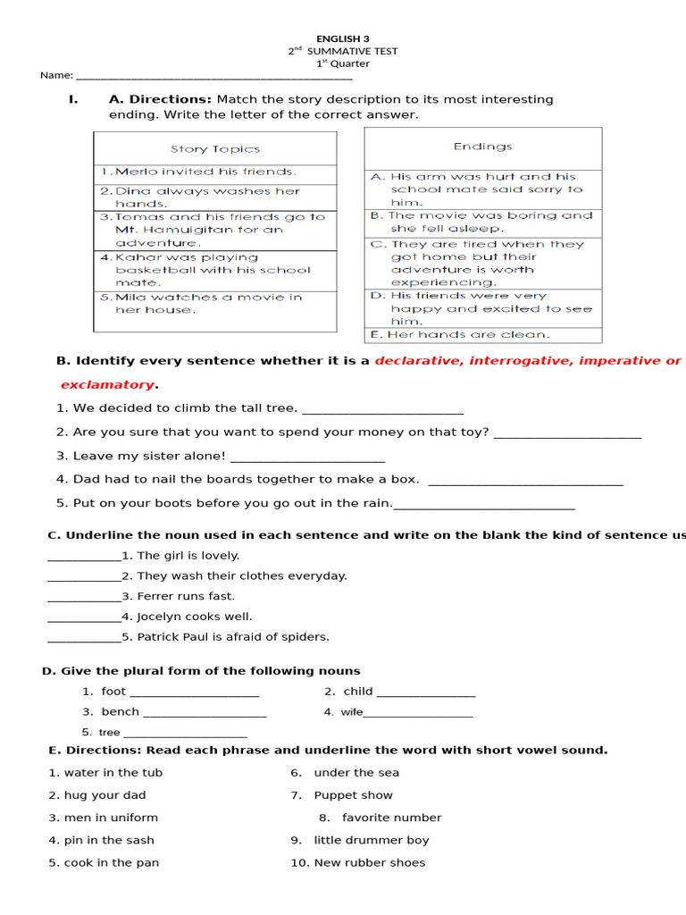 English 3 - ST2 - Q1 | PDF