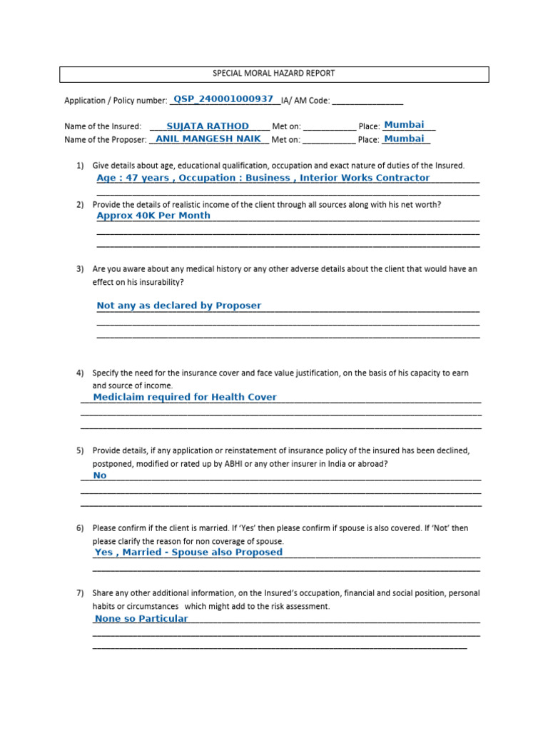 SPECIAL MORAL HAZARD REPORT (1) New SIGN | PDF | Insurance | Finance ...