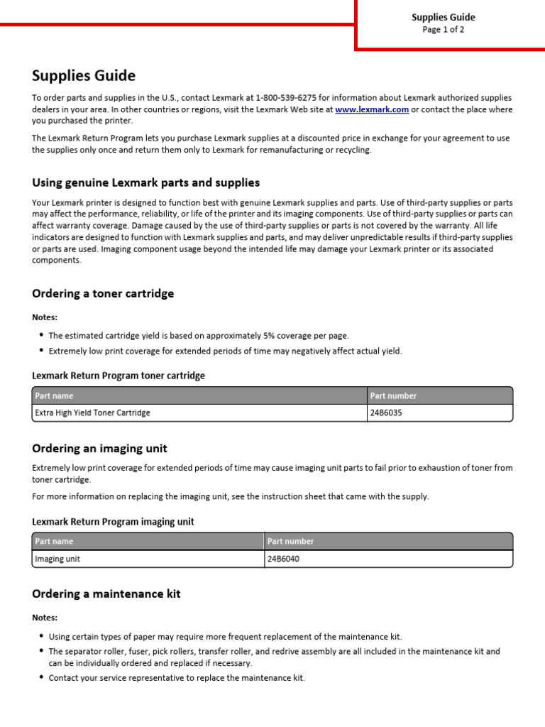 Lexmark 1145 Supplies Guide Page | PDF