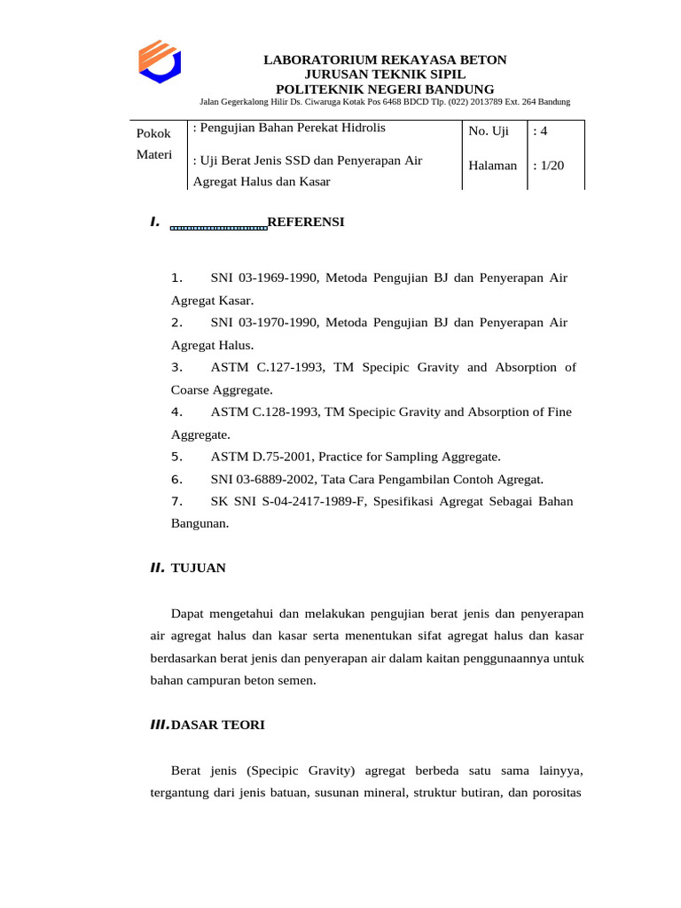Berat Jenis Dan Penyerapan Air Aggregat Halus Dan Kasar | PDF