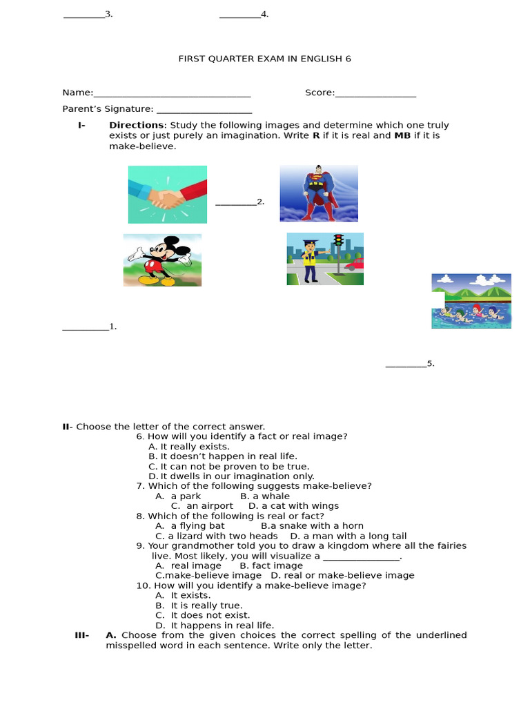 English First Quarter Exam | PDF