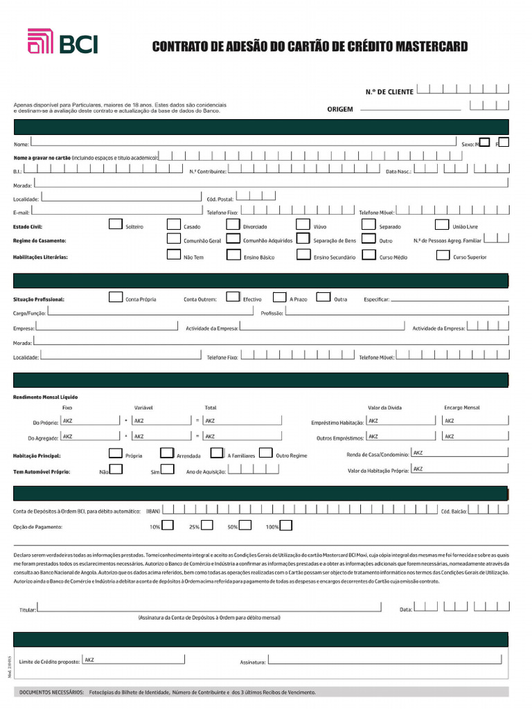 Formulario MASTERCARD CREDITO | PDF