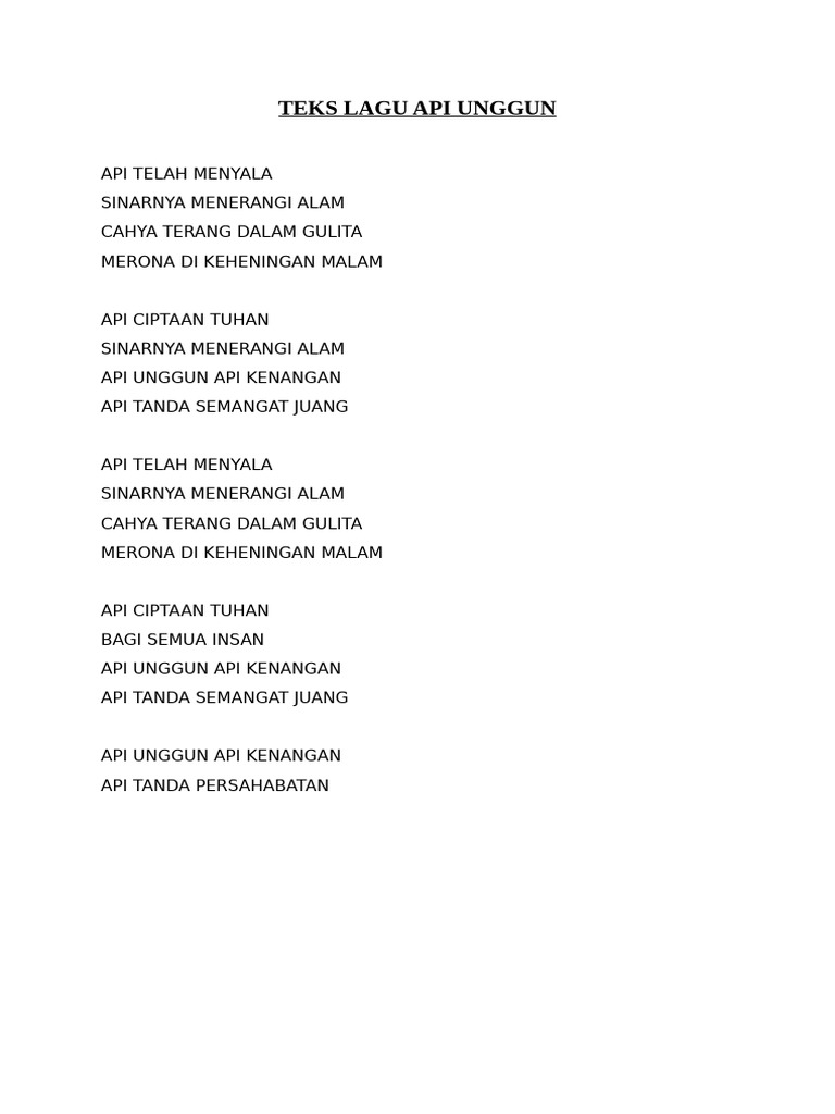 Teks Lagu Api Unggun and Doa | PDF