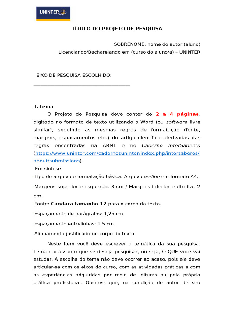 Template (Modelo) Projeto Do TCC - Docx | PDF