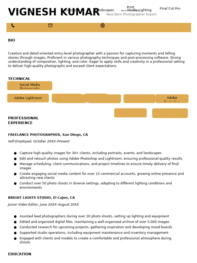 Entry Level Photographer Resume Example | PDF | Résumé | Career & Growth
