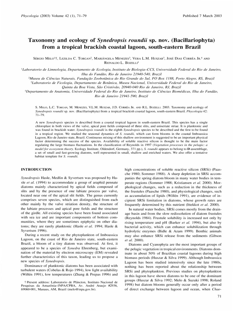 New Diatom Species in Imboassica Lagoon | PDF | Plankton | Phytoplankton
