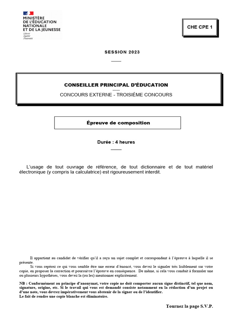 Cpe Externe Et 3eme 2023 - Sujet Premi Re Preuve 133541 | PDF