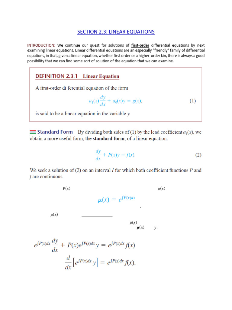 MAT 350__SECTION 2.3 Linear Equations | PDF MAT 350__SECTION 2.3 Linear Equations | PDF