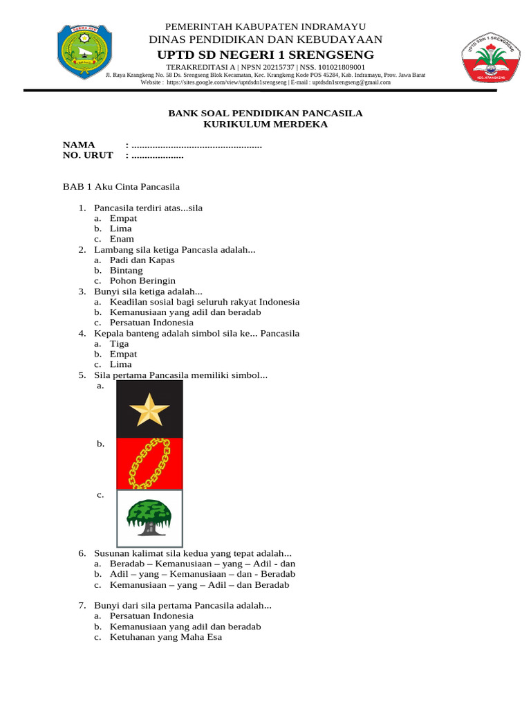 Soal PKN Kelas 1 Semester 1 Kurikulum Merdeka | PDF