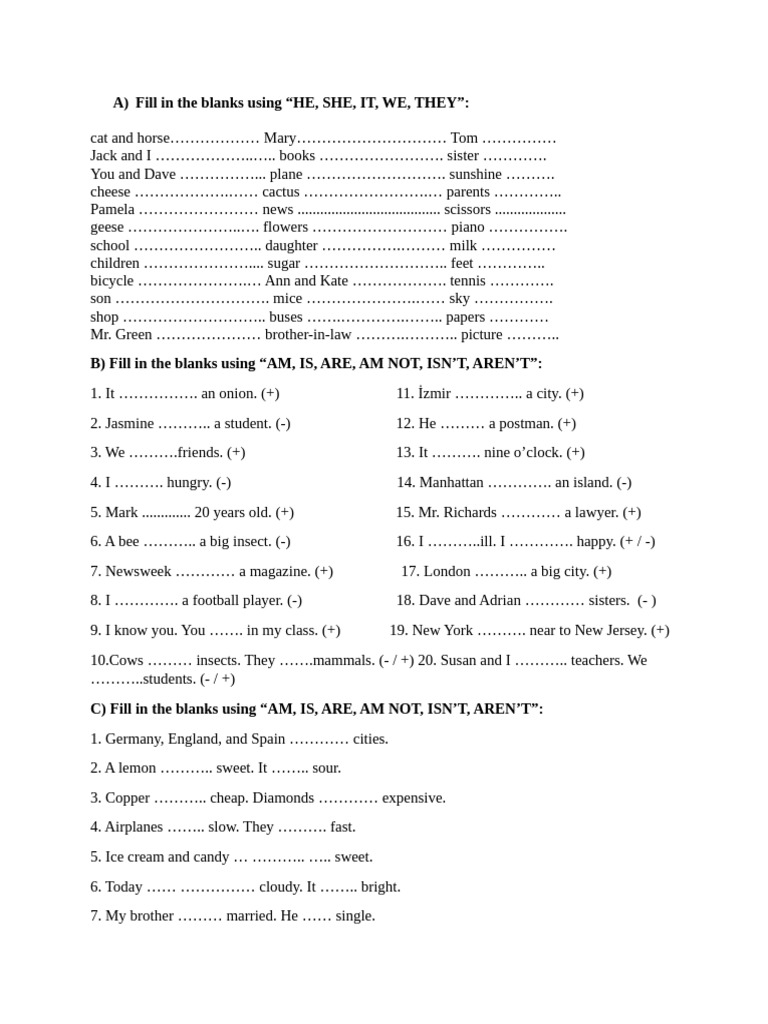 To Be Worksheet | PDF