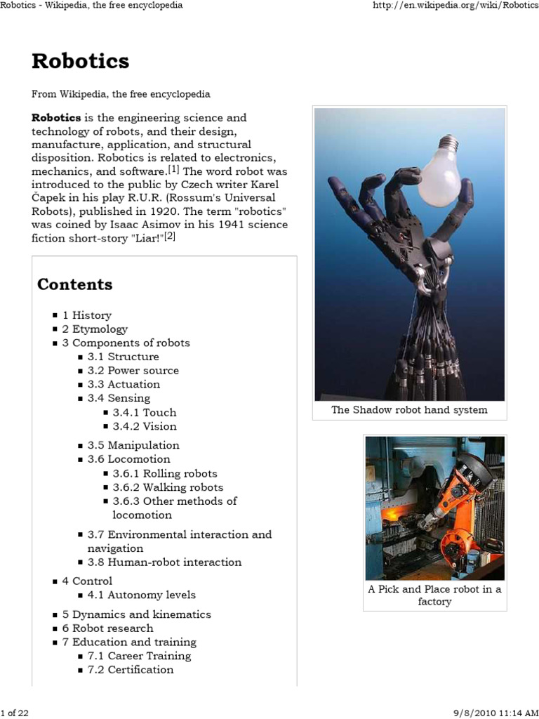 Robotics - Wikipedia, The F... | PDF