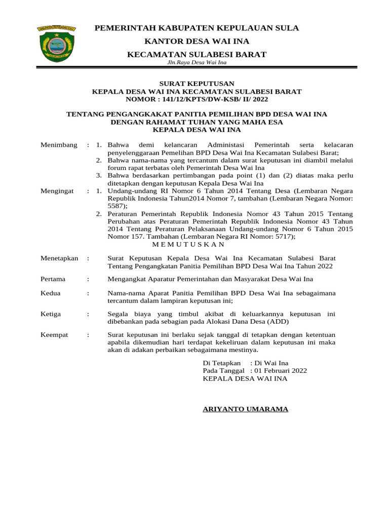 SK Panitia BPD 2022 | PDF