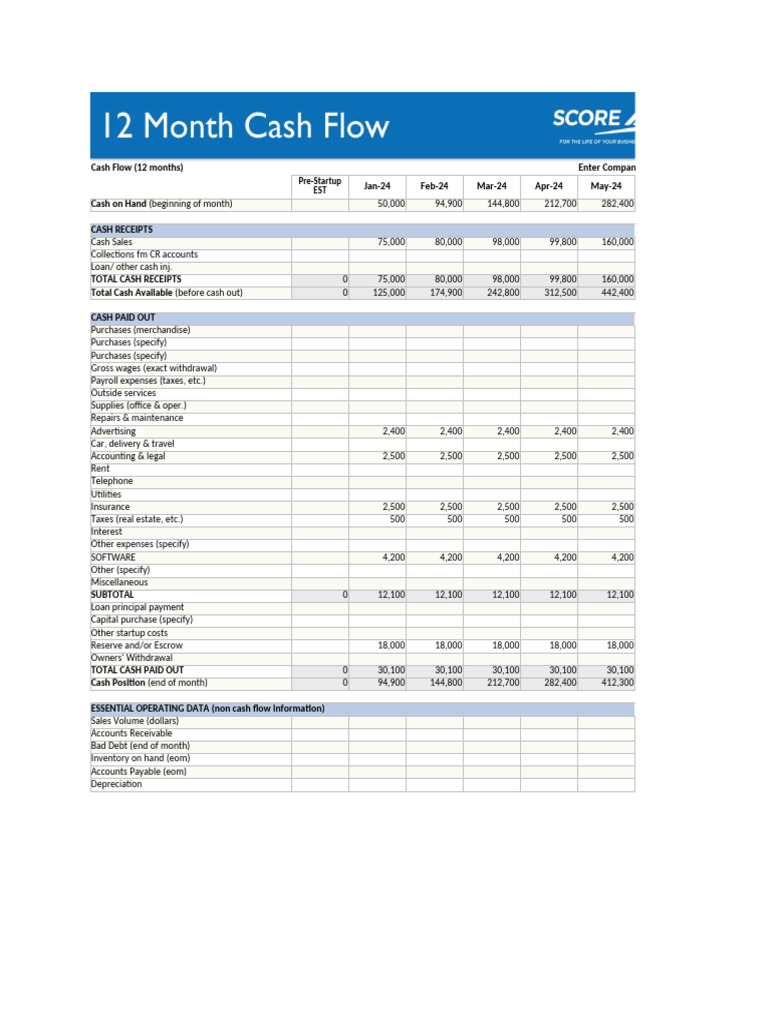 12 Month Cash Flow 0 | PDF