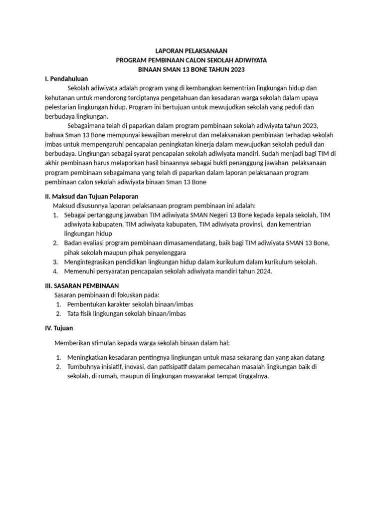 Laporan Pelaksanaan Pak Sofyan | PDF