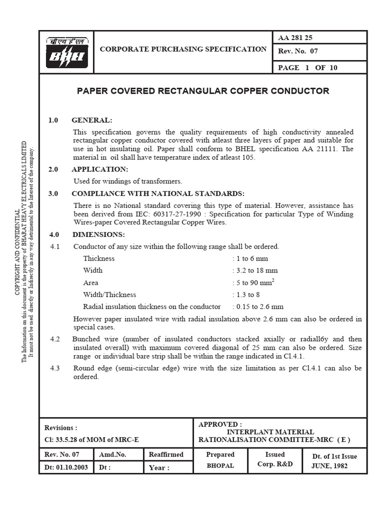 Paper Covered Rectangular Copper Conductor: Corporate Purchasing ...