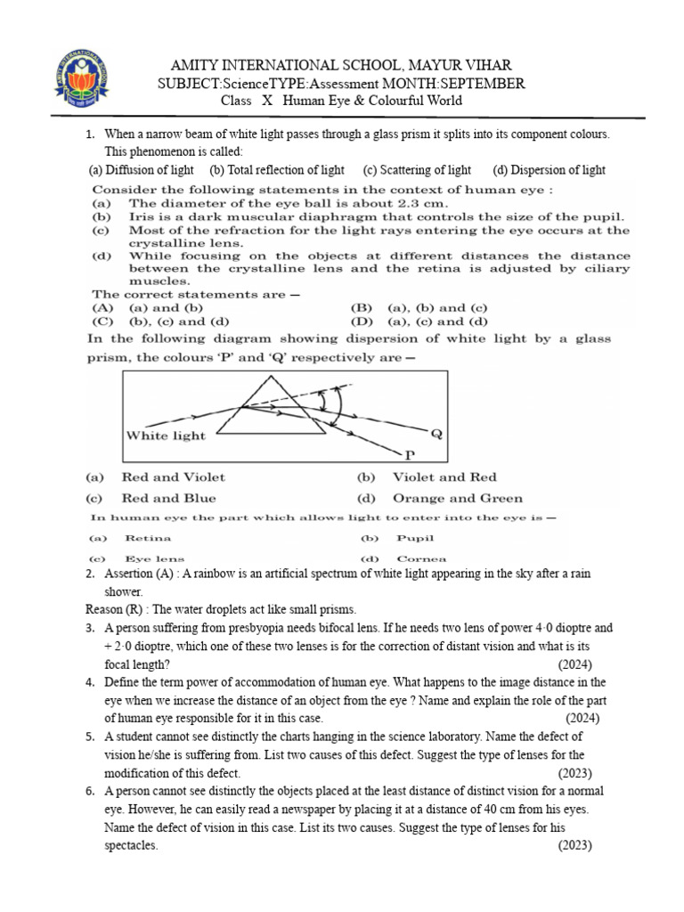 Amity International School, Mayur Vihar Subject:Sciencetype:Assessment ...
