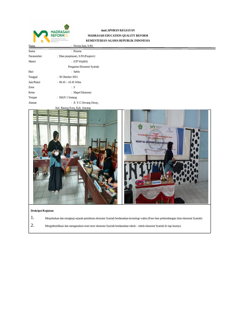 Laporan Kegiatan Madrasah Reform 2021 - 2 | PDF