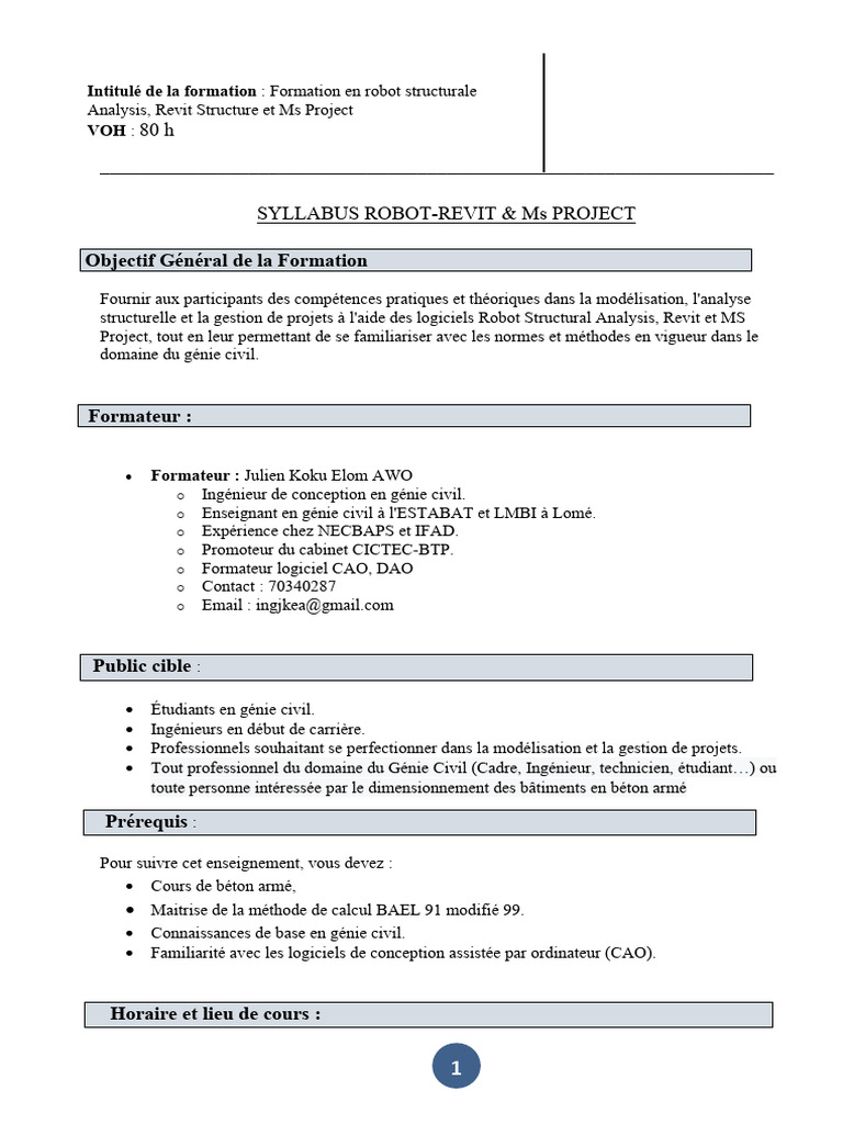 Syllabus Rsa Revit Et Ms Project Pdf
