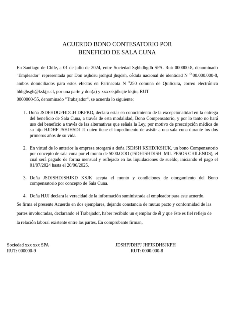 Bono Compensatorio - Sala Cuna | PDF