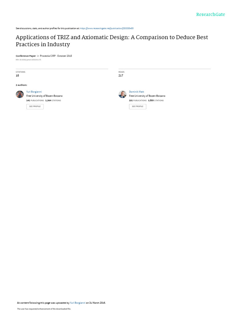 Applications of TRIZ and Axiomatic Design A Compar | PDF