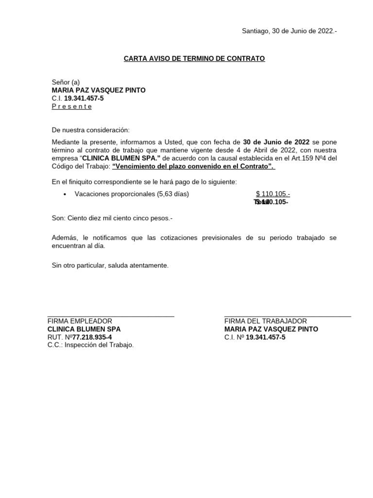 Formato Carta Por Vcto Ctto Estandar | PDF
