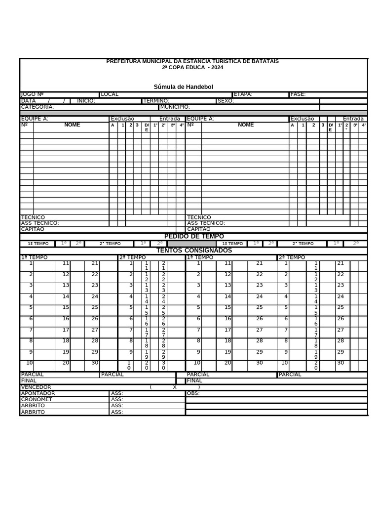 Súmula de Handebol | PDF