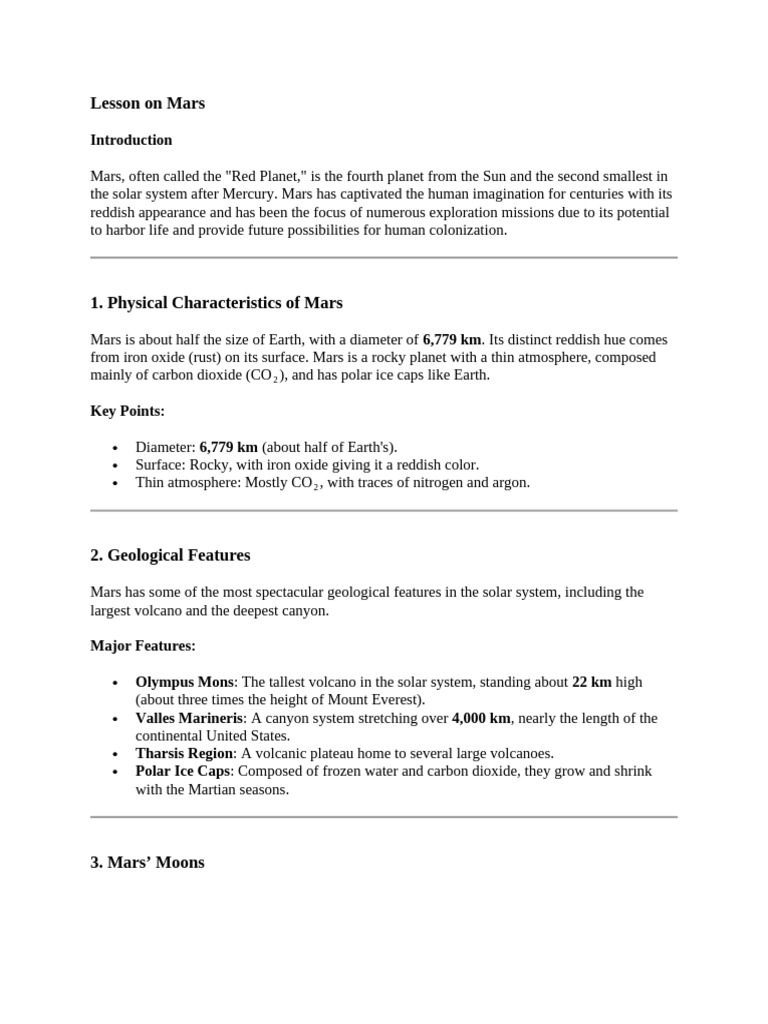 Lesson On Planet Mars | PDF | Mars | Science & Mathematics