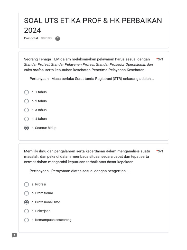 Soal Uts Etika Prof & HK Perbaikan 2024 | PDF