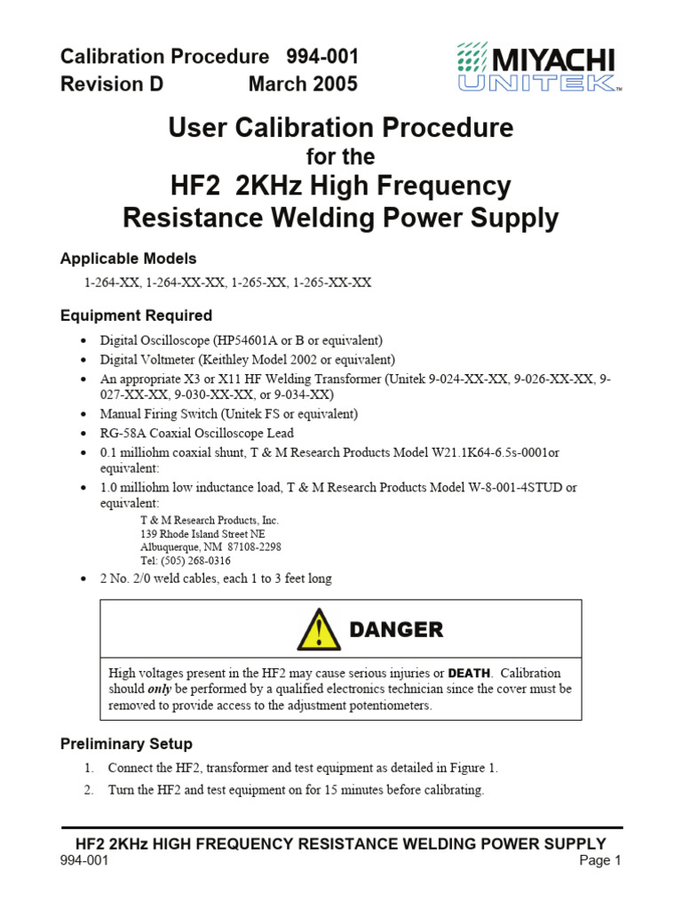 HF2 Calibration Procedure (994-001) | PDF