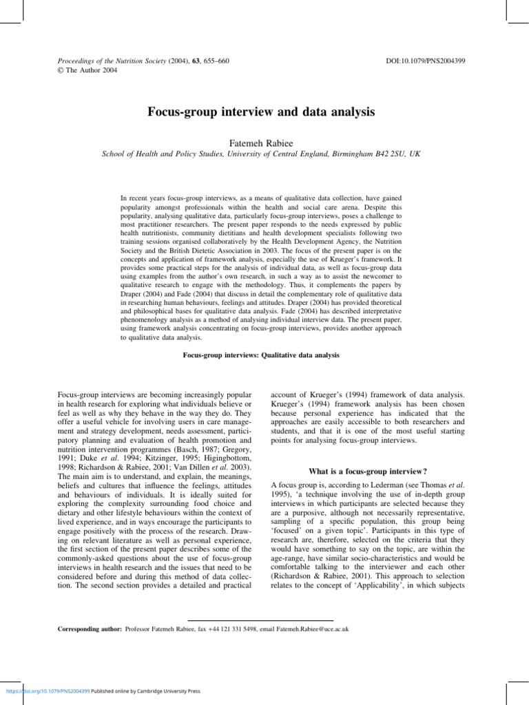 Focus Group Interview and Data Analysis | PDF